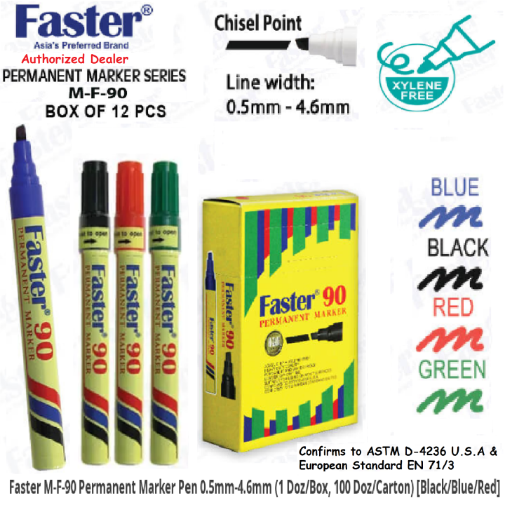 Faster 90 Permanent Marker Pen Marker Serong Chisel Point Black Hitam ...