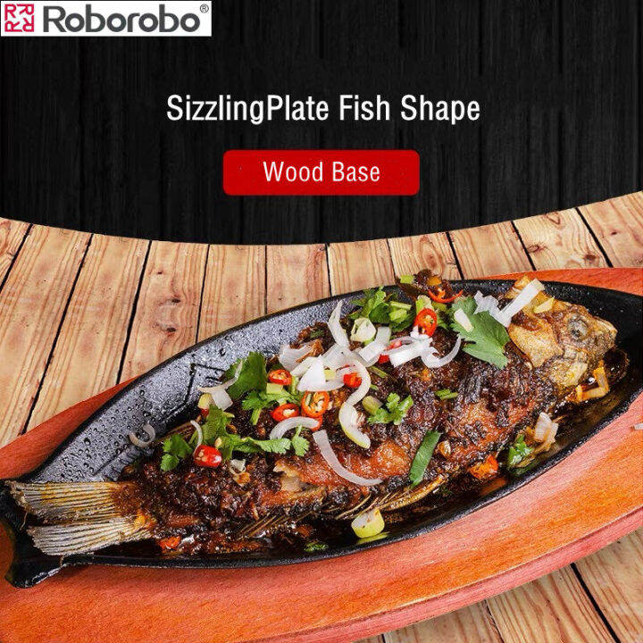 Roborobo Sizzling Plate Sisig plate Cast Iron sizzling plate With Wood ...