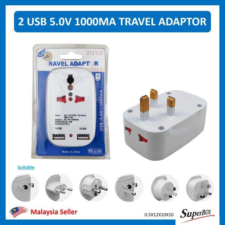 2 Dual USB 5V 1000ma 13amp Multi Universal All-In-One Socket Plug ...