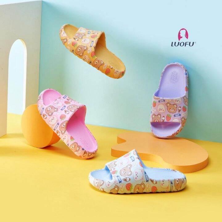 LUOFU Kids Teddy Bear EVA Thick Sole Slippers Slides E6224K-E32 | Lazada