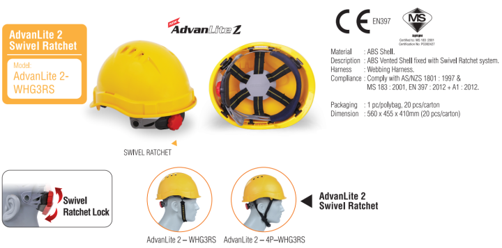 PROGUARD Advanlite 2 Swivel Ratchet Safety Helmet Model: ADVANLITE-2-4P ...