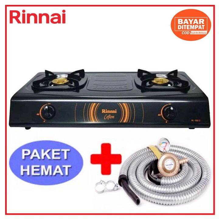 Kompor Gas Paket Rinnai RI-522C Kompor Gas 2Tungku + Selang Regulator ...