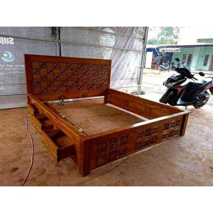 Tempat tidur minimalis jati 180x200, dipan laci ranjang murah | Lazada ...