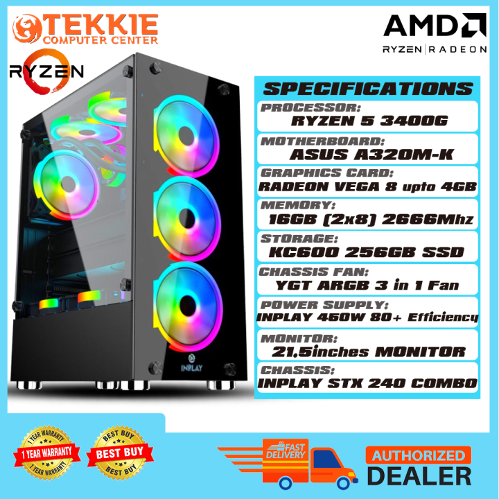 ASUS COMPUTER SET RYZEN 5 3400G 21.5 " MOTHERBOARD 256GB SSD 16GB 2x8 2666MhzRAM WIDE LED ...