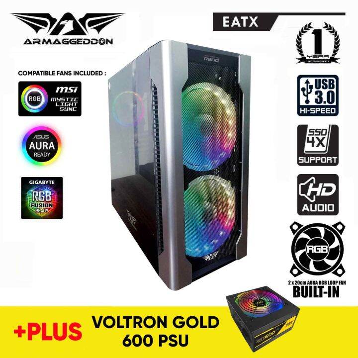 Armaggeddon Airstream R200 EATX PC Gaming Case with 3 RGB PC Cooling Fan | Vertical Mount ...