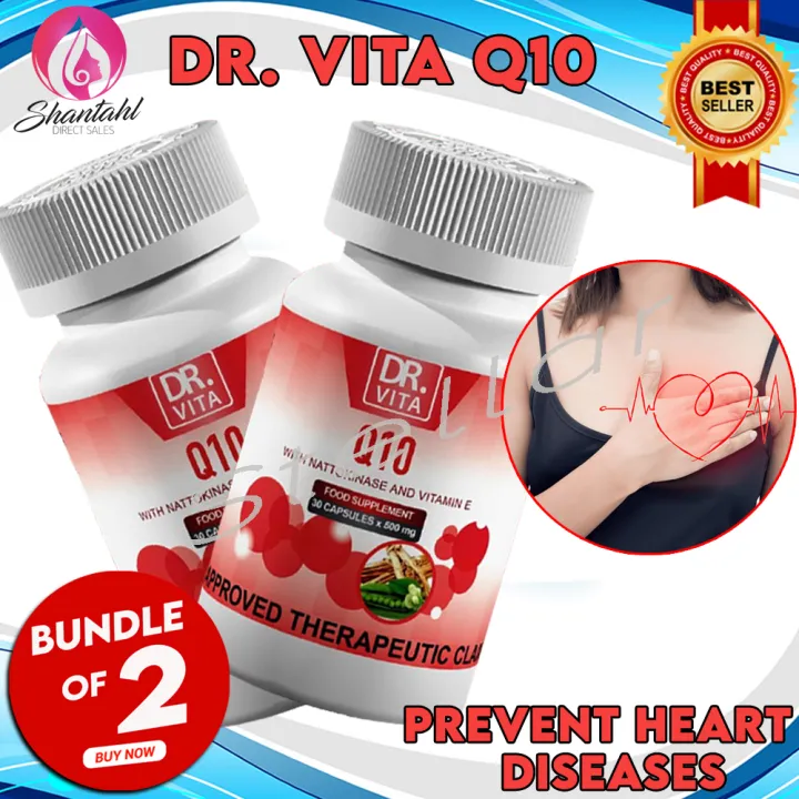 BUNDLE OF 2! Authentic Dr. Vita Q10 with Nattokinase and Vitamin E for Healthy heart 500mg 30 ...