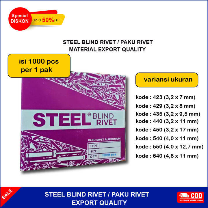 Paku Rivet Blind Rivet Ripet Rivet Tembak 1 Dus Kardus isi 500 dan 1000 ...