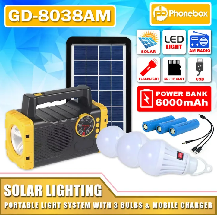 GDPLUS GD-8038AM BLUETOOTH Plus Solar Lighting System Kit ...