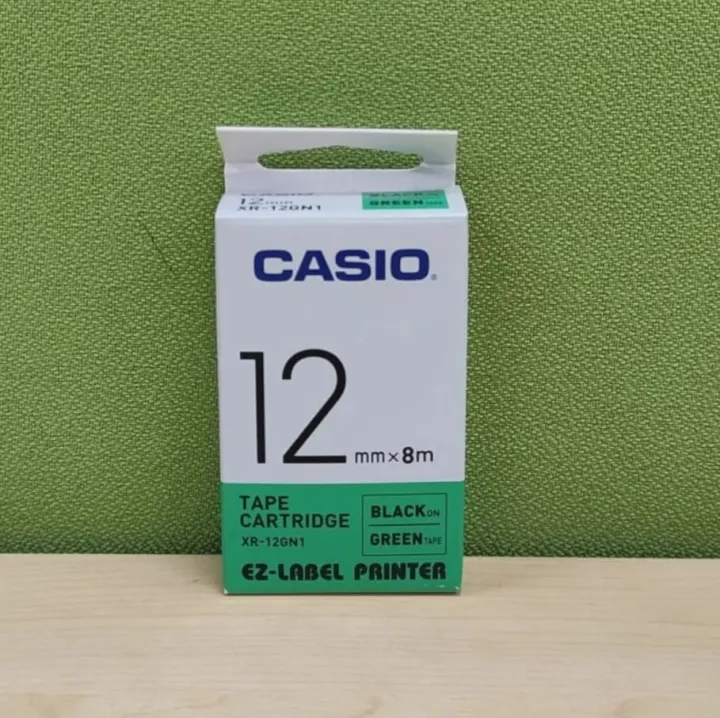 Casio Label Printer Tape XR-12gn1 (BLACK INK OVER GREEN TAPE)for KL-120 ...