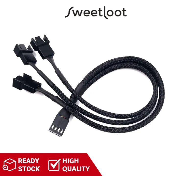 4 Pin Female to 4 Pin / 3 Pin Male 1 to 3 Way PWM Fan Sleeved Extension ...