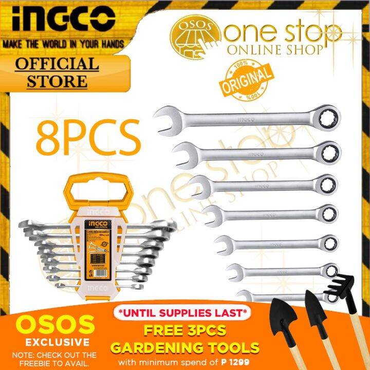 INGCO Industrial 8pcs Ratchet Spanner Set 8-18mm HKSPAR1082 •OSOS ...