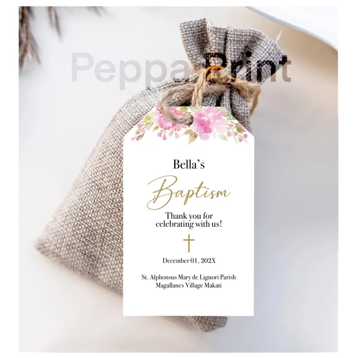 Souvenir tag | Minimalist pink design | Baptism Birthday Dedication ...