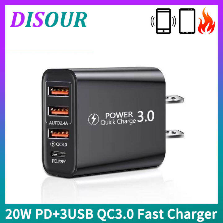 DISOUR 3USB+PD QC3.0 Fast Charger 20W Type-C 3 USB Interface 5V/3.5A 9V/2A 12V/1.5A Support For ...