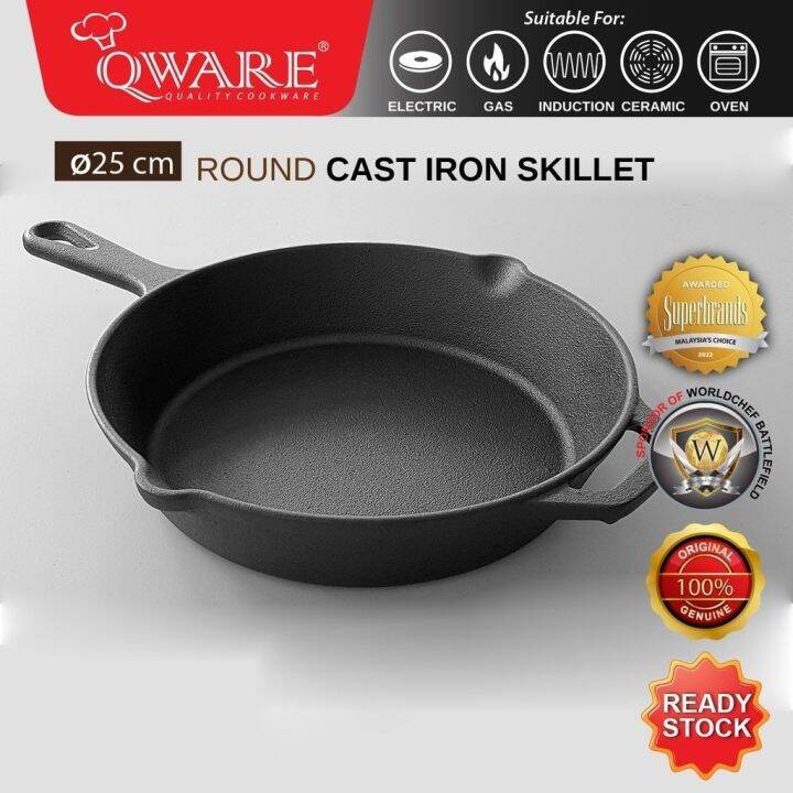 【Qware】Round Cast Iron Skillet Fry Pan | Lazada