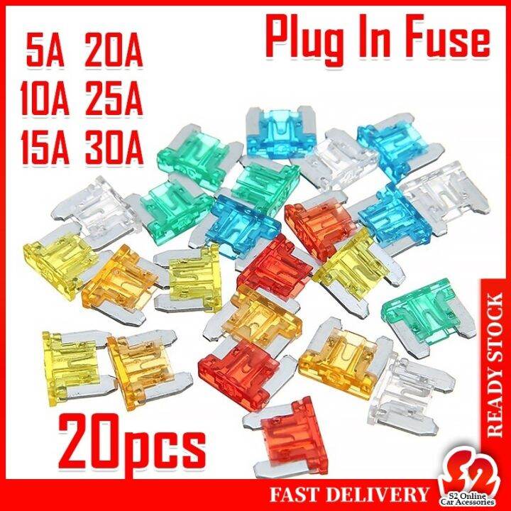 (20 PCS) PLUG IN FUSE 5A 10A 15A 20A 25A 30A CAR PLUG IN FUSE | Lazada