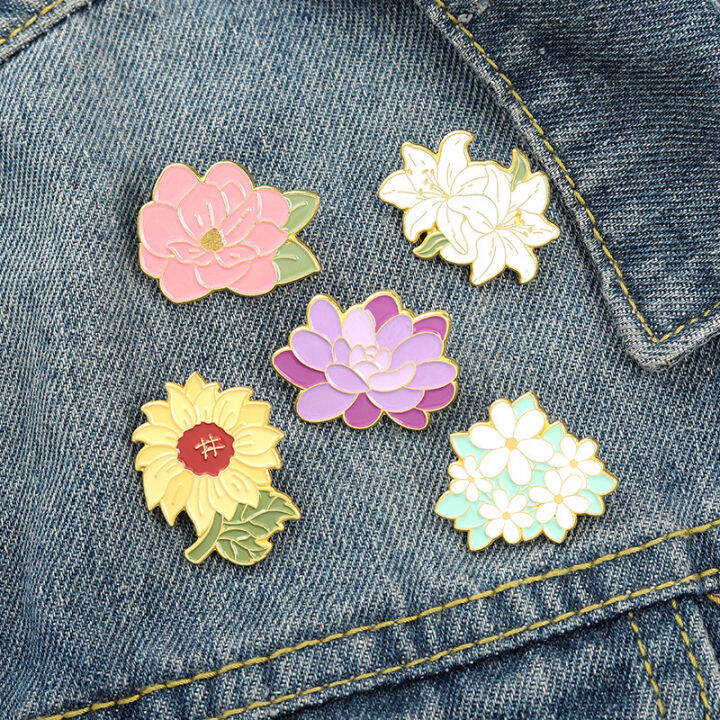Backyard Garden Enamel Pins Custom Plants Sunflower Lily Daisy Lilac ...