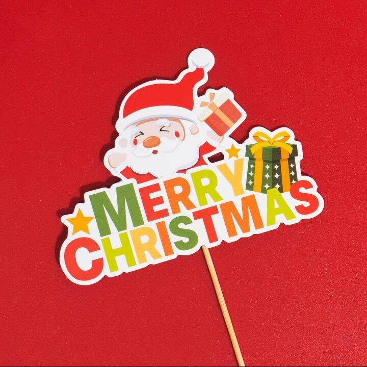 Ins Merry Christmas Santa Claus T Paper Card Cake Topper Bake Props