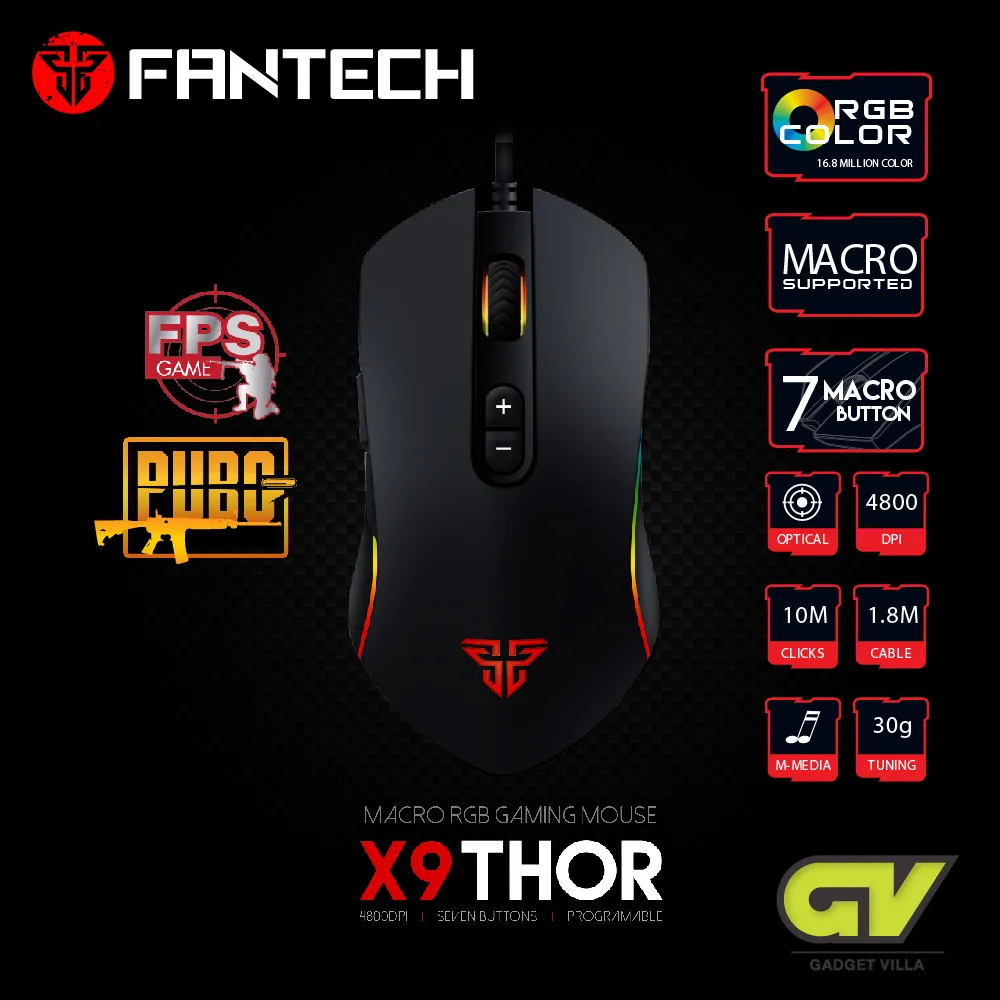 เมาส์เกมมิ่ง RGB FANTECH X9 Thor Gaming Macro Mouse เมาส์มาโคร ประกัน ...