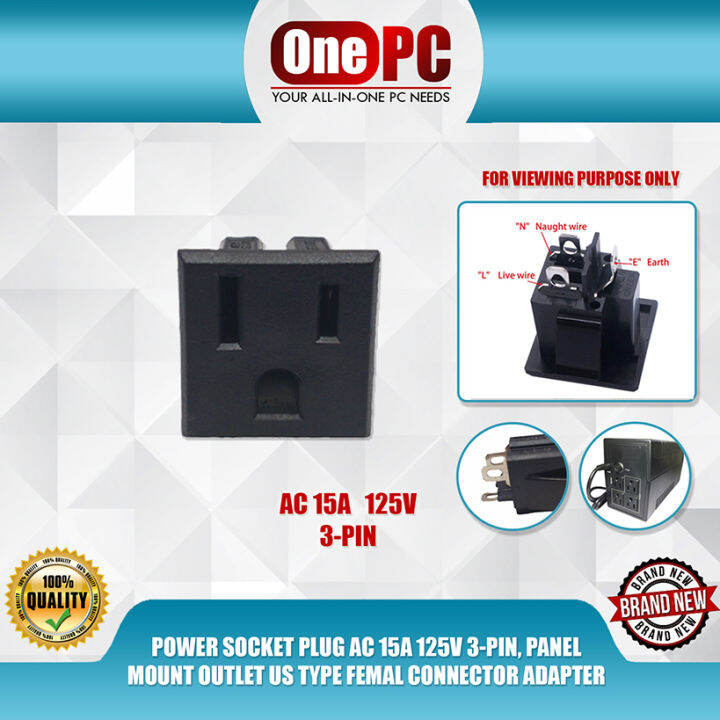 ONE PC POWER SOCKET PLUG AC 15A 125V 3-PIN, PANEL MOUNT OUTLET US TYPE ...