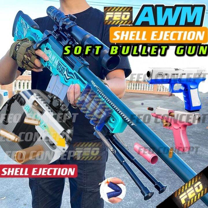 [KELONGSONG-EJECTION] AWM Sniper Soft Bullet Gun Toys Shell-Ejection Soft bullet Pistol Mainan ...