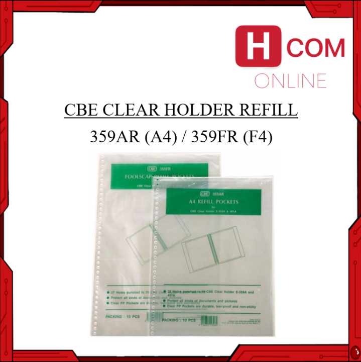 CBE 359AR (A4) / 359FR (F4) Clear Holder Refill Pockets (10 sheets ...