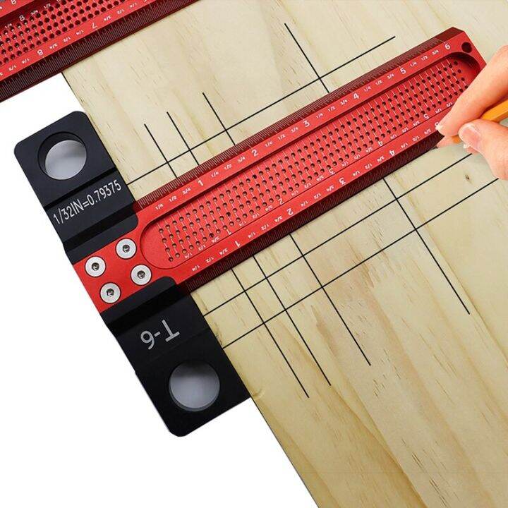 T 6/12 INCH Woodworking Scribe T-Type Square Hole Scribing Ruler ...