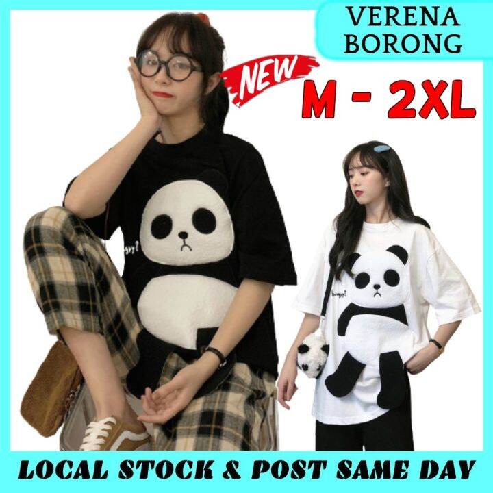 Baju Cotton Viral 3D Panda Loose Shirt 3D Panda Design Top Cute Shirt ...
