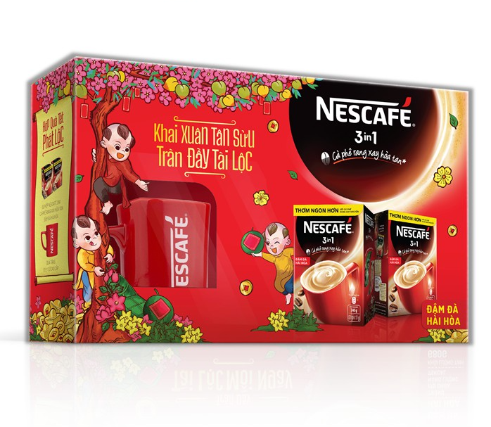 Hộp quà Tết Phát Lộc: NESCAFÉ 3in1 Cà phê hòa tan Đậm đà hài hòa Với Ly ...