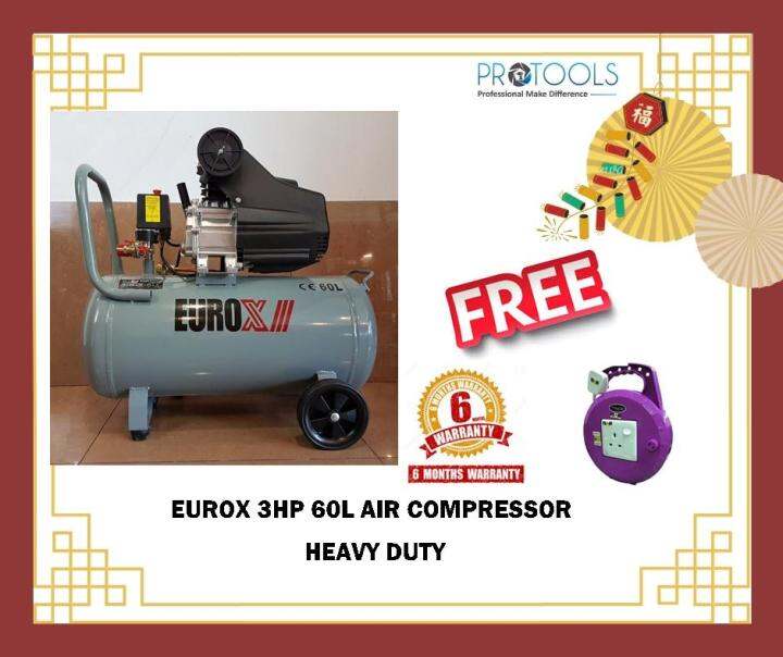 EuroX EAX-3060 Air Compressor 3hp 60L FOC 5M EXTENSION WAYAR | Lazada
