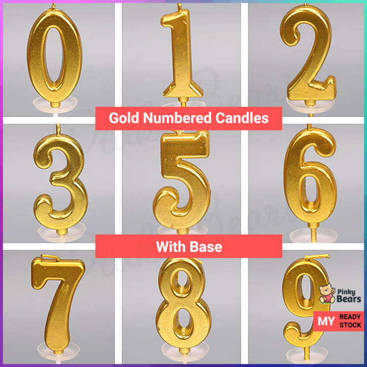 Gold Number Birthday Party Celebration Candle w plastic base - Nombor ...