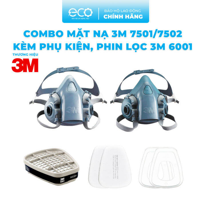 Mặt nạ phòng độc 3M 7501, 7502 kết hợp phin lọc 3M 6001, tấm lọc bụi ...