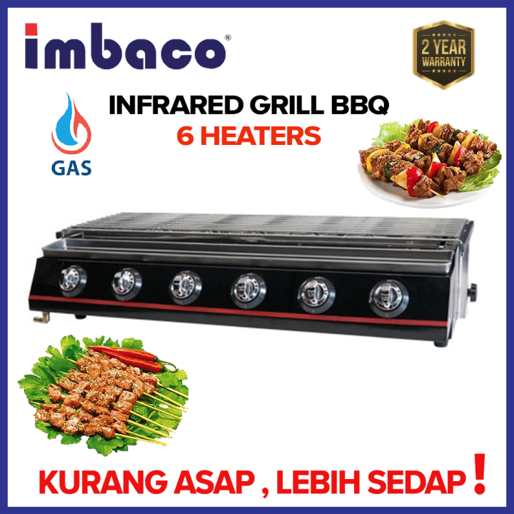 Imbaco Stainless Steel Commercial Gas BBQ Grill Stove 6 Burner Infra ...