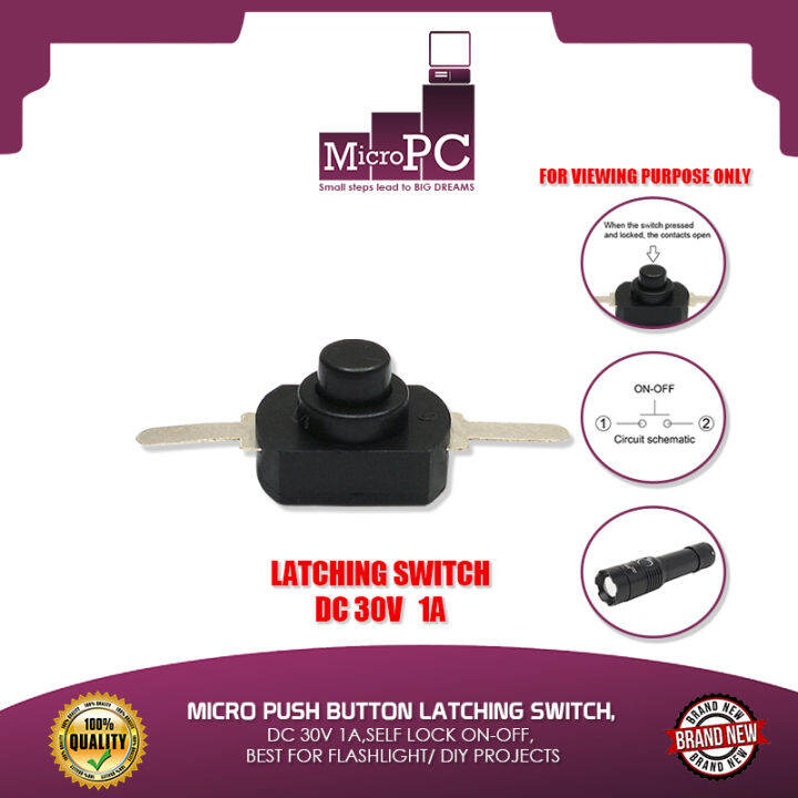 MICRO PUSH BUTTON LATCHING SWITCH, DC 30V 1A, SELF LOCK ON-OFF, BEST ...