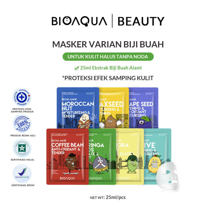 BIOAQUA Sheet Mask Masker Wajah Biji Buah Face Mask 25ml Grape Seed ...