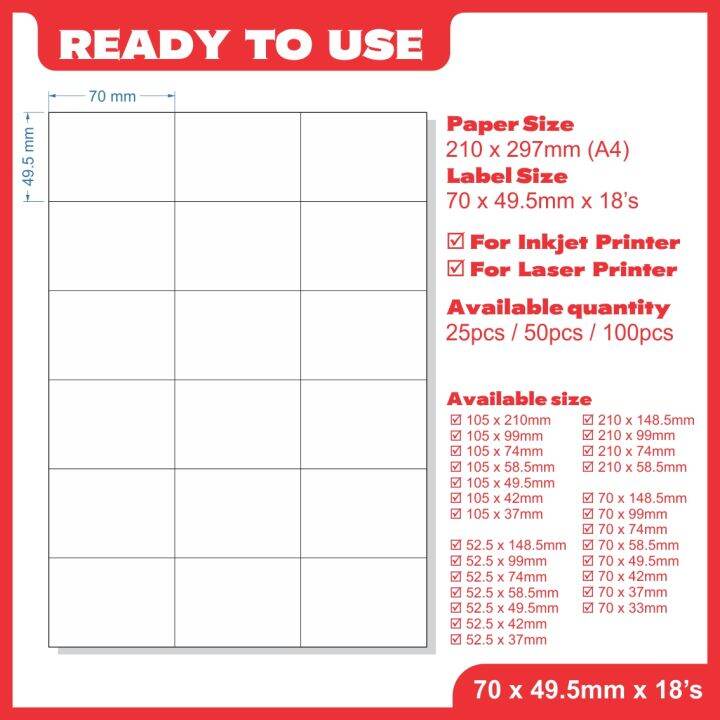 A4 Blank Sticker / A4 Pre Cut Blank Sticker - 100 Sheets, Variety size ...