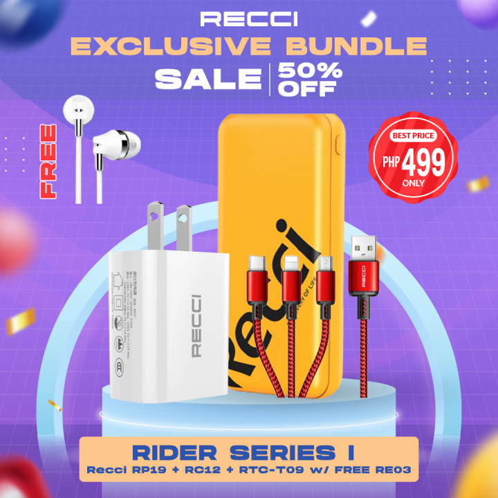 Recci Rider Series Powerbank,Cable,Adapter and Free Earphone | Lazada PH