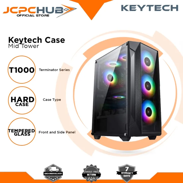 Keytech Computer Case T1000 Terminator Series Tempered Glass Mid Tower ...