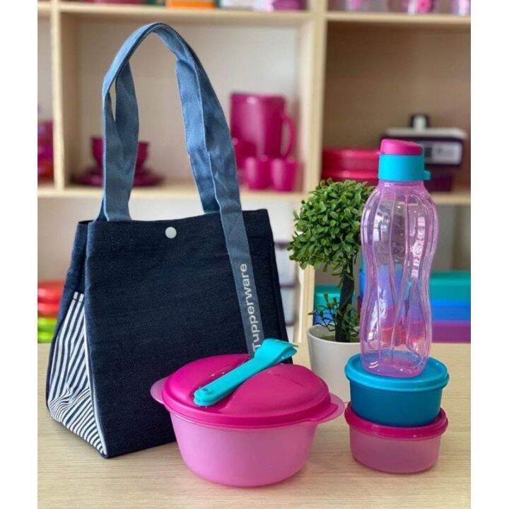 Tupperware Safe2Go set / Blue Jean Satchel/ Lunch box set/ Eco bottle ...