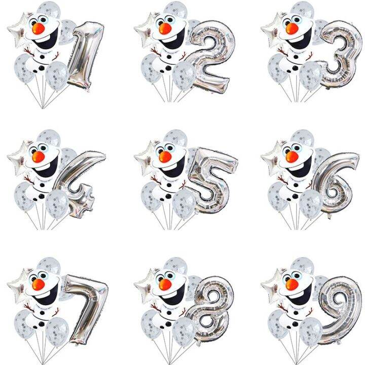 7pcs/set Frozen princess Olaf Silver Balloons set 32inch Number Balloon ...