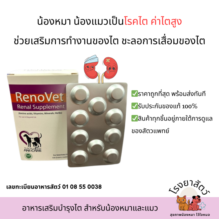 Renovet อาหารเสริมบำรุงไตในน้องหมาและน้องแมว 100 เม็ด/กล่อง | Lazada.co.th