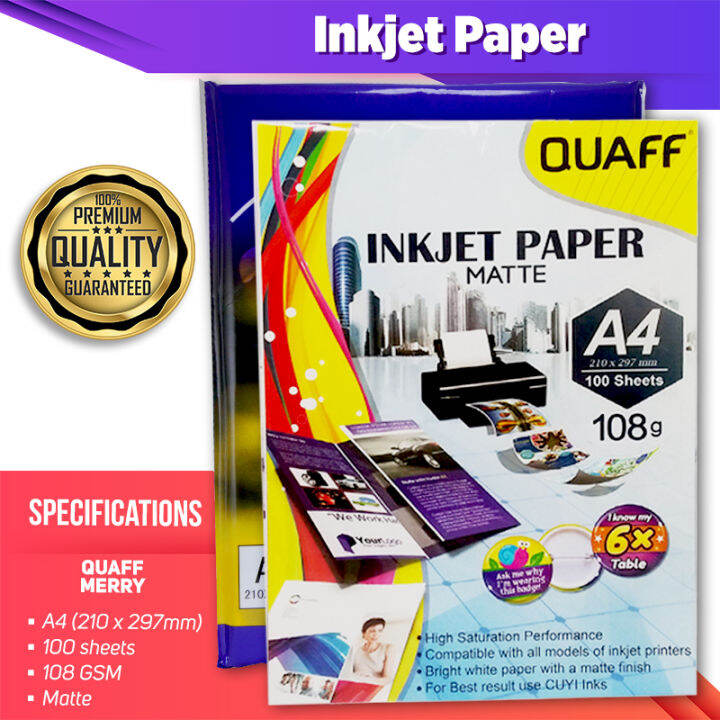 【PrinTEE】Matte Inkjet Paper A4 Size QUAFF & MERRY 108gsm (100sheets ...