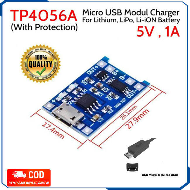 Modul Charger 18650 Baterai Lithium TP4056 Dengan Proteksi Battery ...