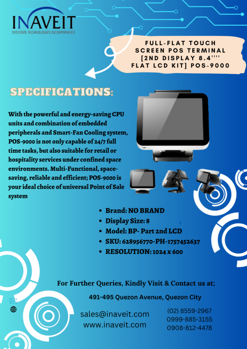 Full-Flat Touch Screen POS Terminal[ 2nd Display 8.4"" Flat LCD Kit ...