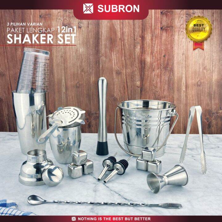 SUBRON Shaker Set 12in1 Paket Bar Spoon Filter Wine Jigger Measure Cup ...