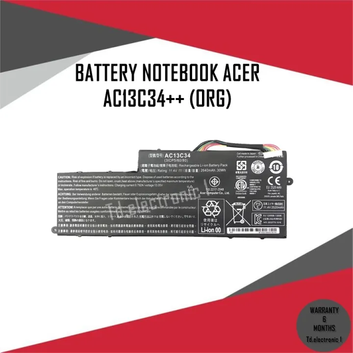 BATTERY NOTEBOOK ACER AC13C34++ V5-122P V5-132 V5-132P E3-111 E3-112 ...