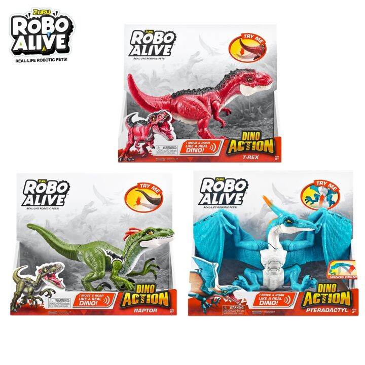 [SET OF 3 DINOS] Robo Alive Dino Action Pterodactyl / Raptor / T-Rex by ...