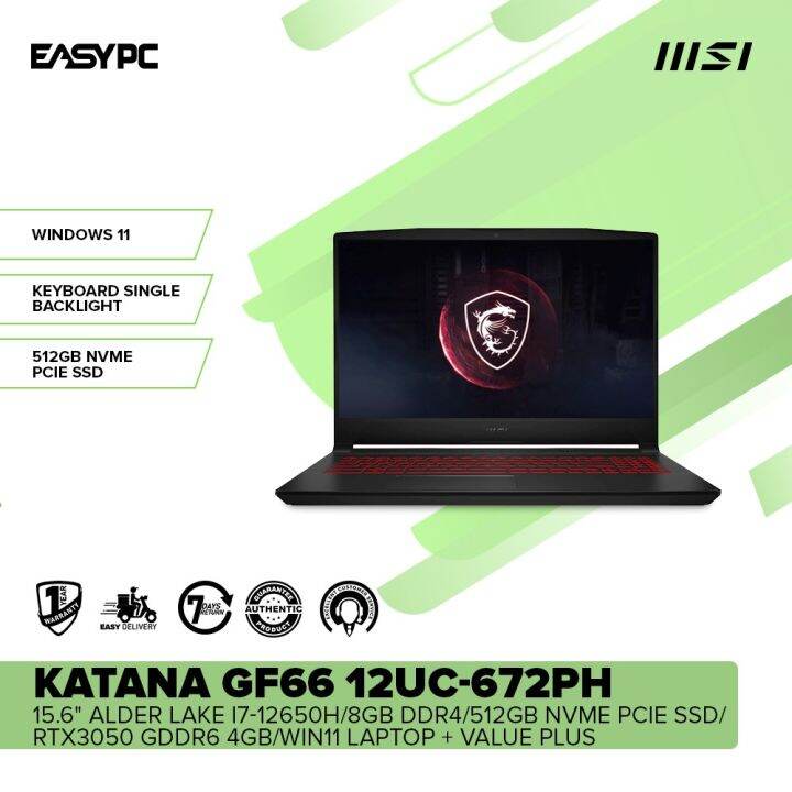 EasyPC | MSI Katana GF66 12UC-672PH 15.6 Alder Lake i7-12650H/8GB DDR4/512GB NVMe PCIe SSD ...