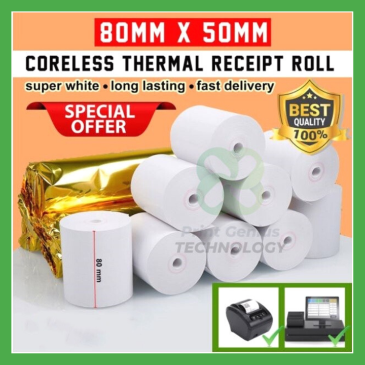 Ready Stock Coreless 80mmx50mm Thermal Receipt Paper Roll Thermal Paper ...