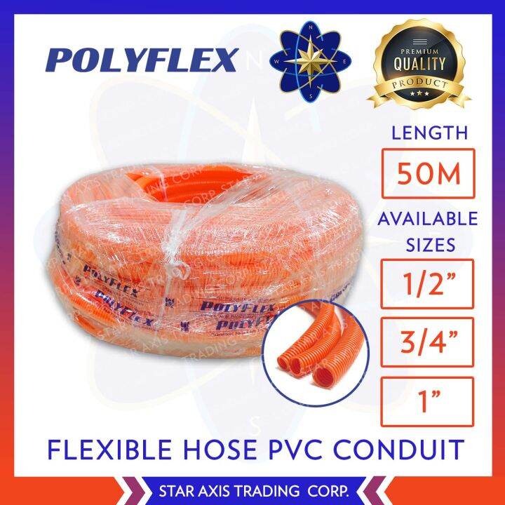 POLYFLEX Orange Flexible Hose / Electrical PVC Conduit 50 meters - 1/2in X 50M | 3/4in X 50M ...