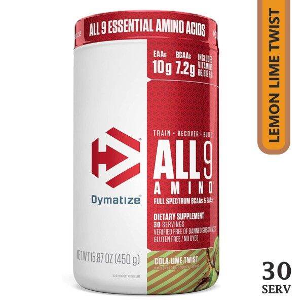 Dymatize All9 Amino, Cola Lime Twist, 30 Servings, 450g, 7.2g of BCAAs, 10g of Full Spectrum ...